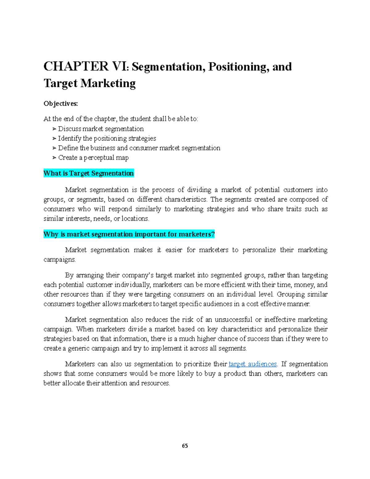 Marketing Management Chapter 6 - CHAPTER VI: Segmentation, Positioning, and Target Marketing ...
