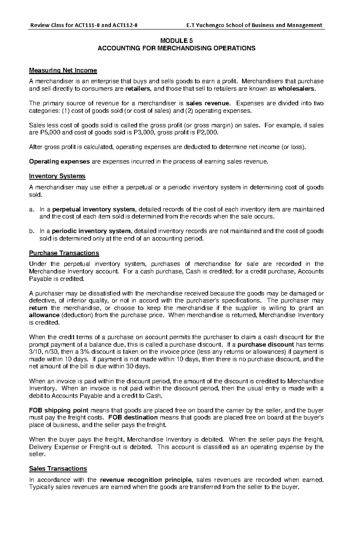 348038204 05 Accounting for Merchandising Operations Notes pdf - MODULE ...