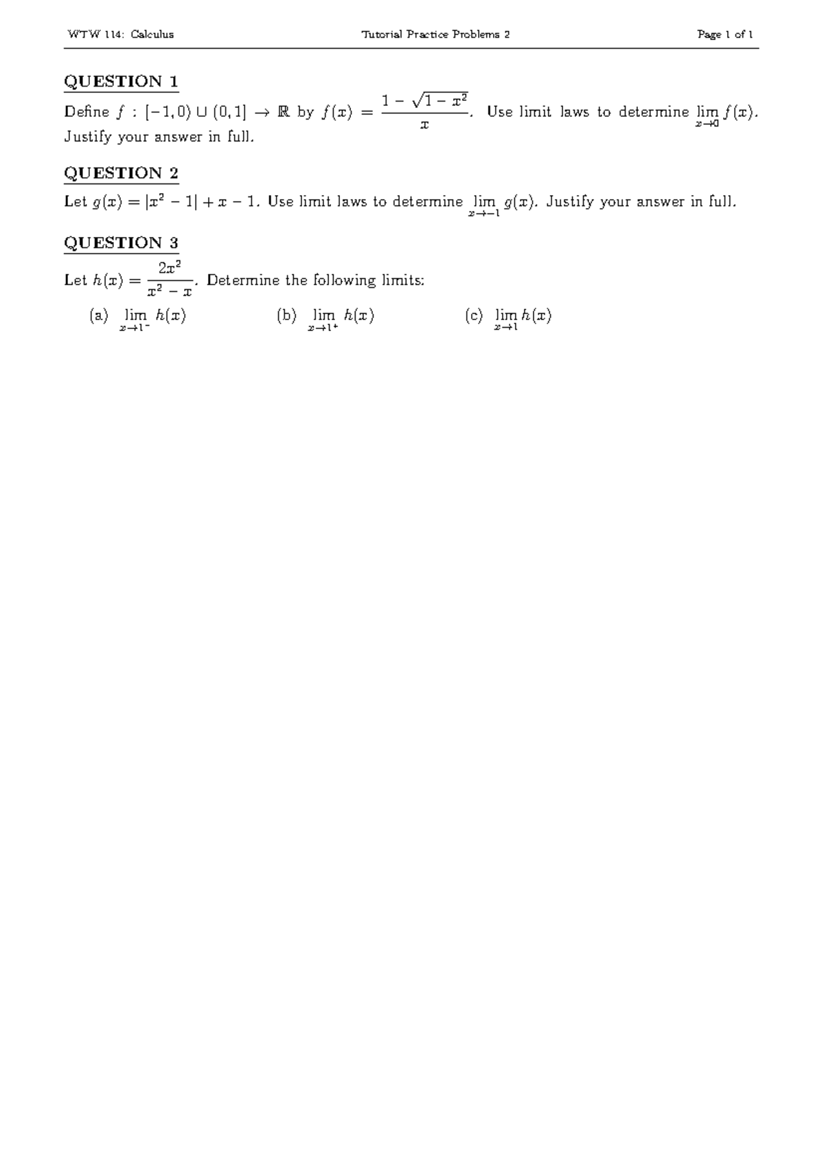 WTW 114 Practice Problems 2 - WTW114 - WTW 114: Calculus Tutorial ...