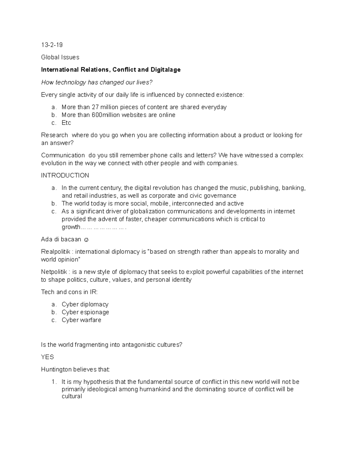 Pertemuan ke 4 - This is my notes from Global Issues Class teached by ...