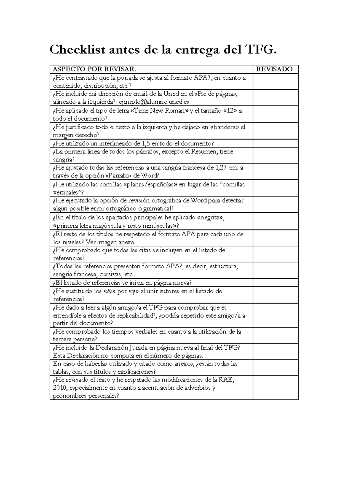 11 - Checklist TFG - Check list de actividades para realizar el tfg ...