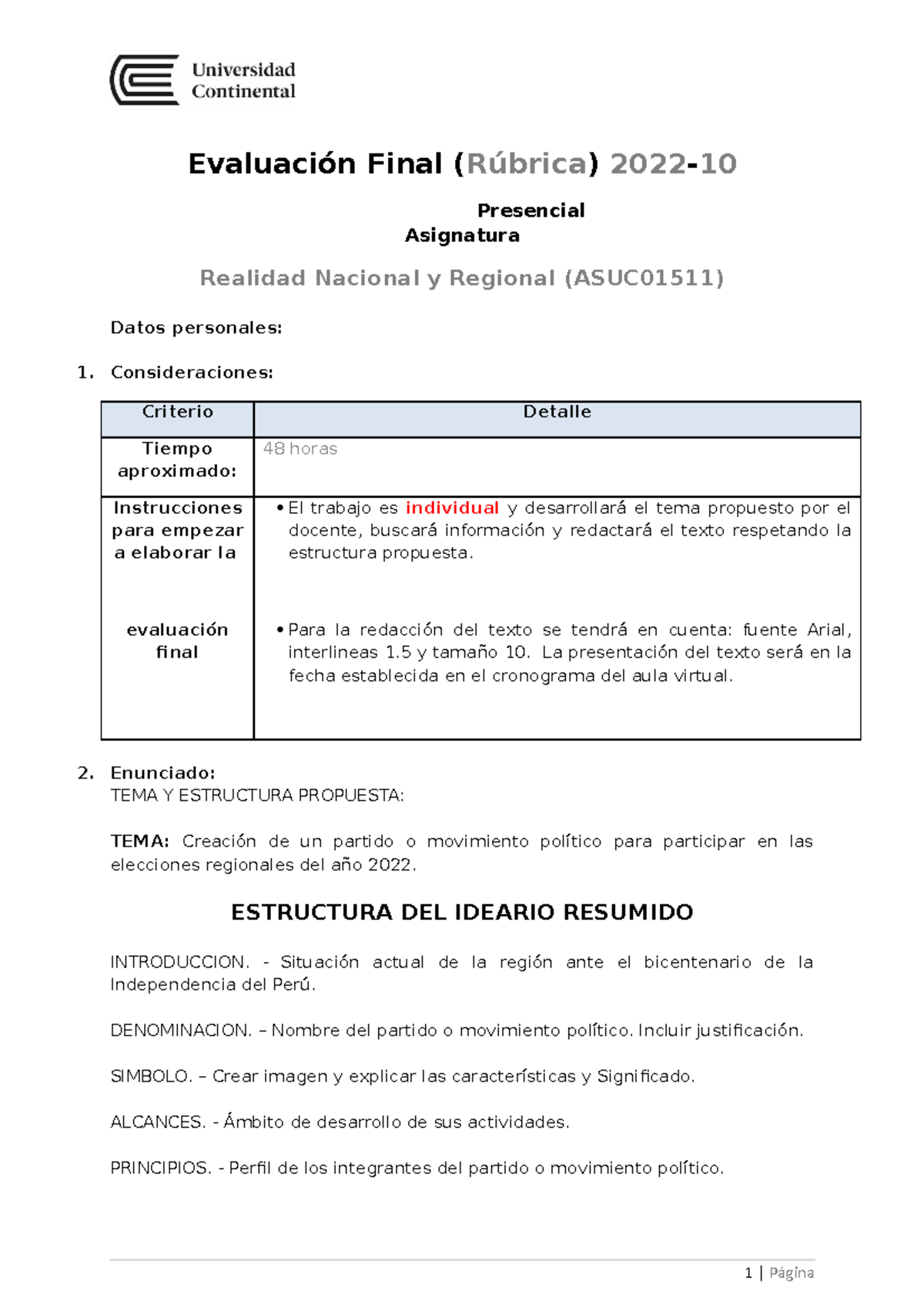 Evaluación Final RNR 2022-10B - Evaluación Final (Rúbrica) 2022 - 10 Presencial Asignatura ...