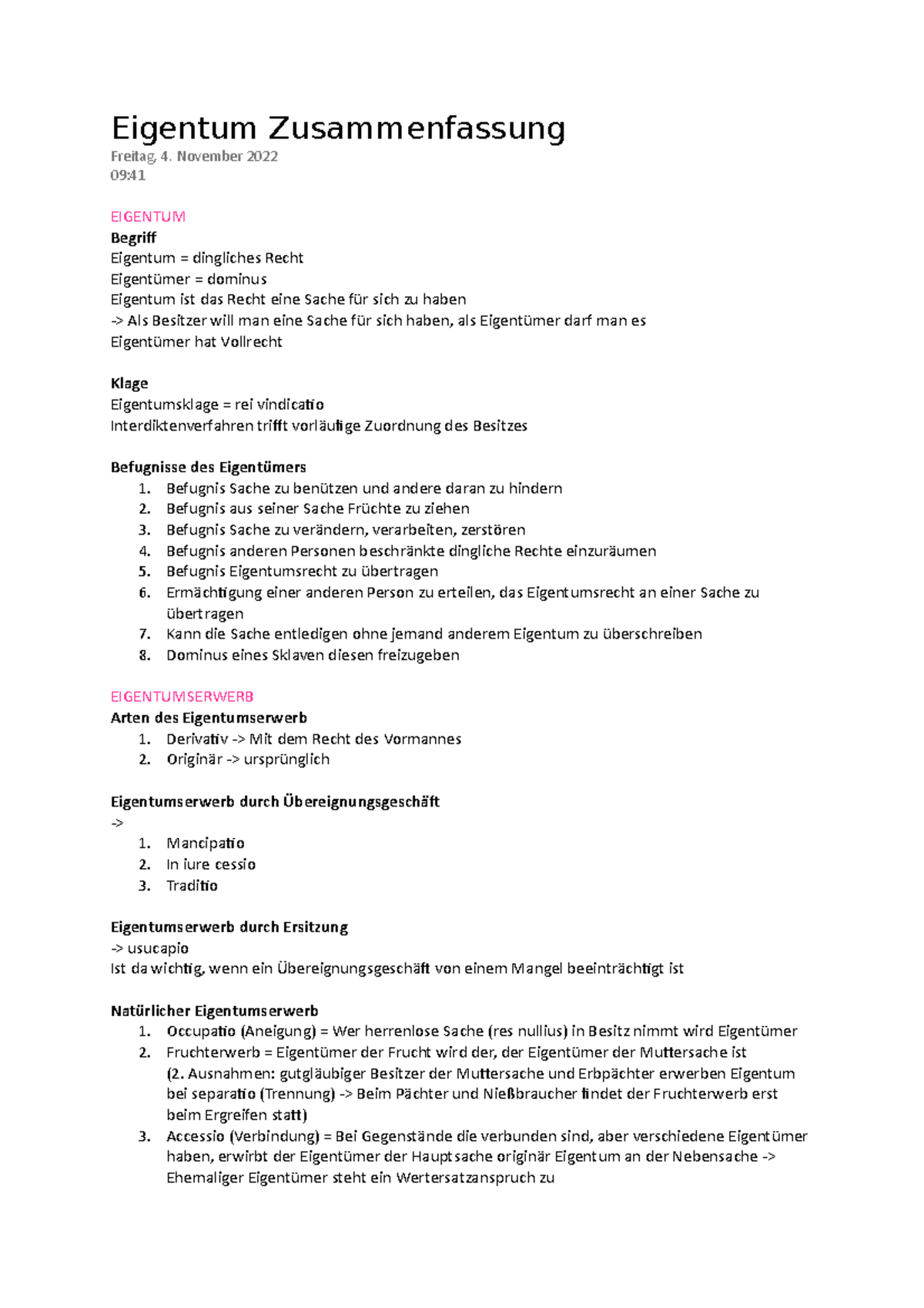 Eigentum Zusammenfassung - Eigentum Zusammenfassung Freitag, 4 ...