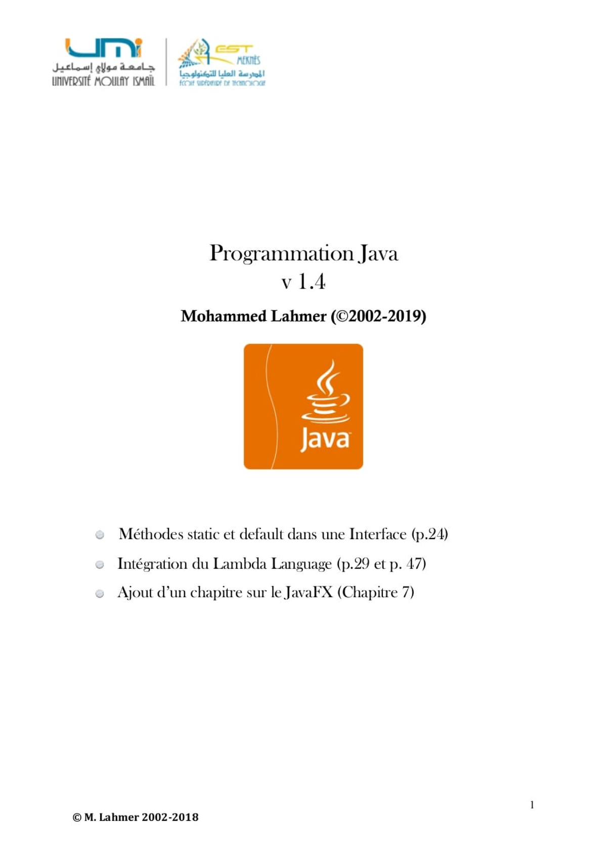Cours-java-v14 - ncmhgfgh - EST MEKNES Jechan! sysa ded UNIVERSITÉ MOULAY ISMAIL Les glaifill ...