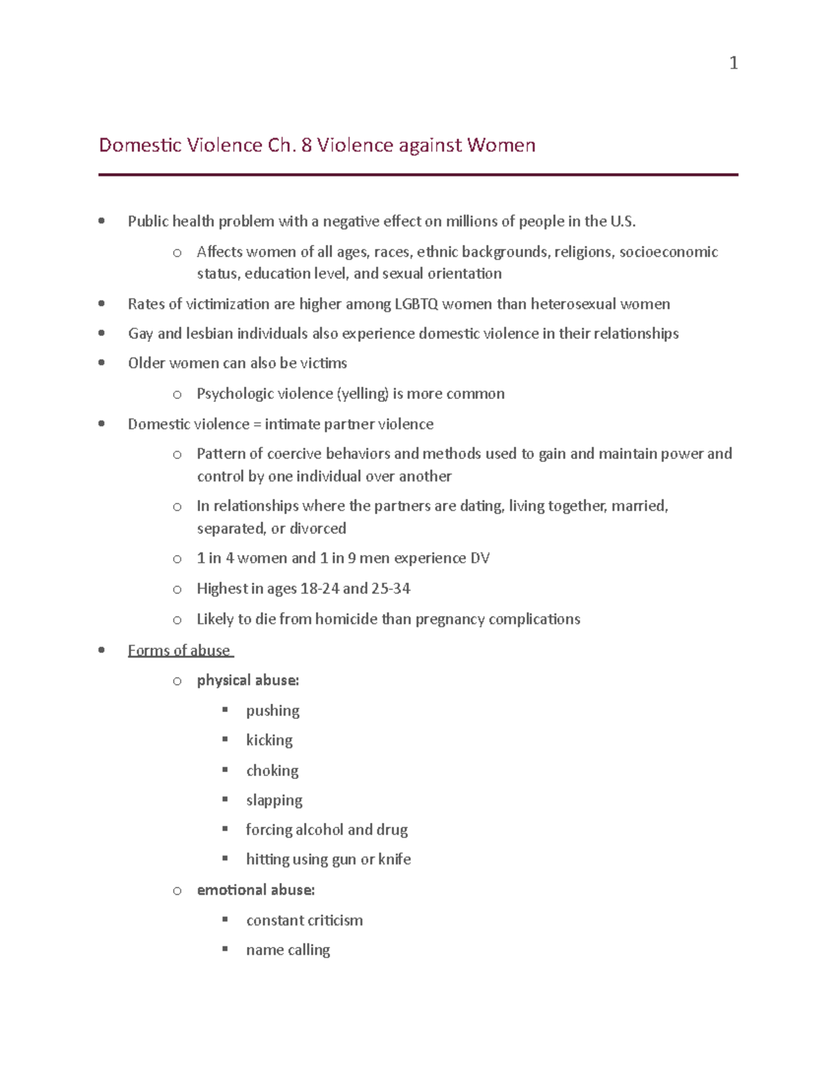 Ch. 8 domestic violence - 1 Domestic Violence Ch. 8 Violence against ...