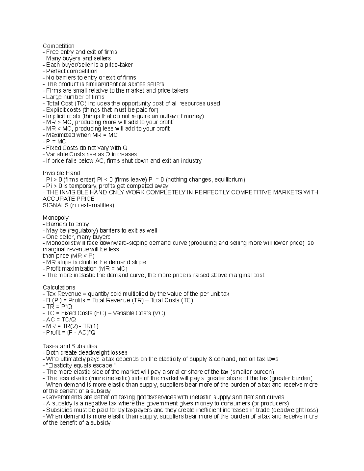 Exam 2 - PDF of exam study notes - Competition Free entry and exit of ...