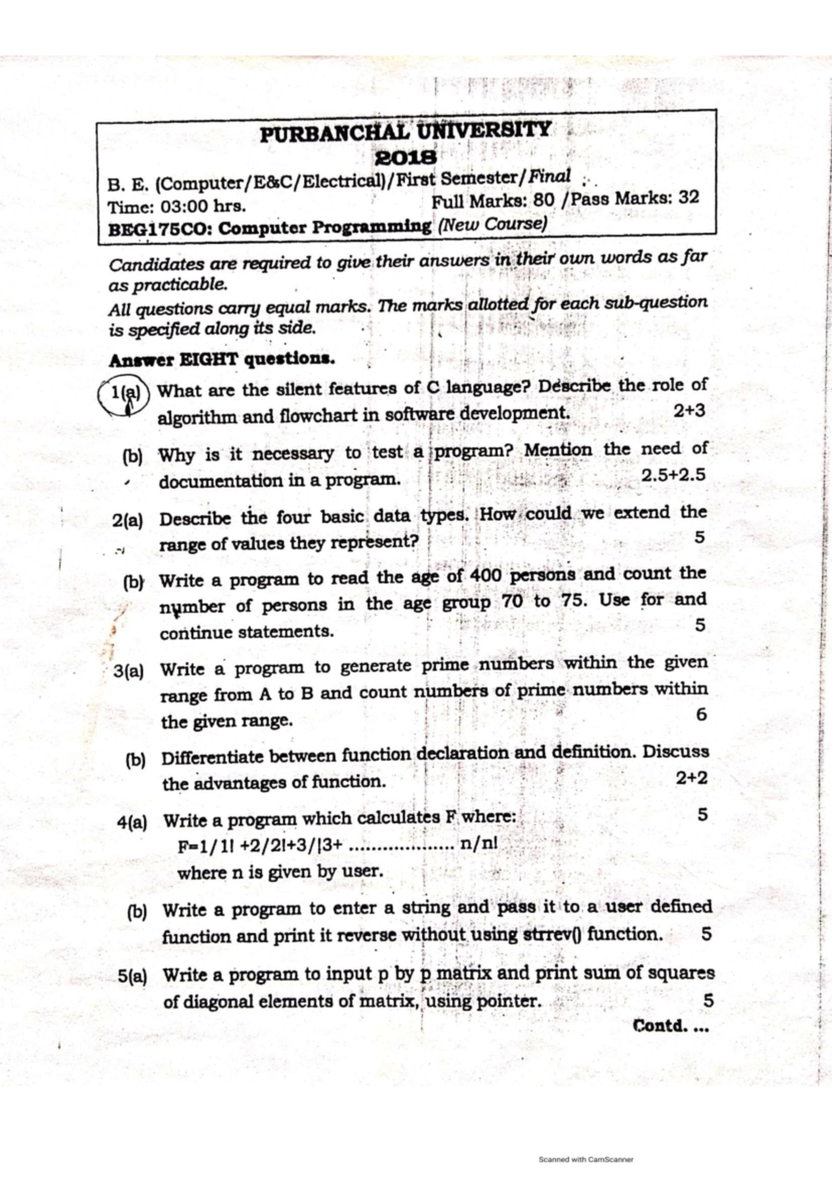BE Computer first semester old question old syllabus - PURBANCHAL ...