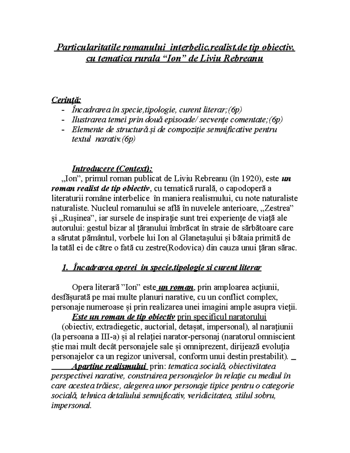 ION 1 Romanul interbelic realist de tip obiectiv[ 128 ...