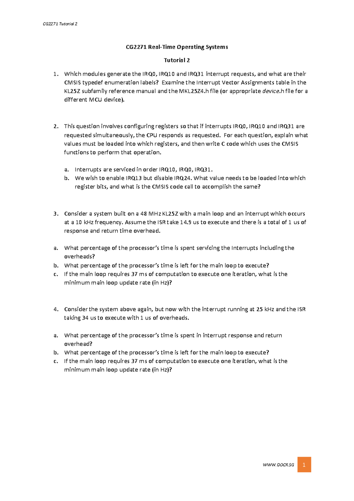 CG2271 Tutorial 2 - DOCR 1 CG2271 Real-Time Operating Systems Tutorial 2 Which modules generate ...