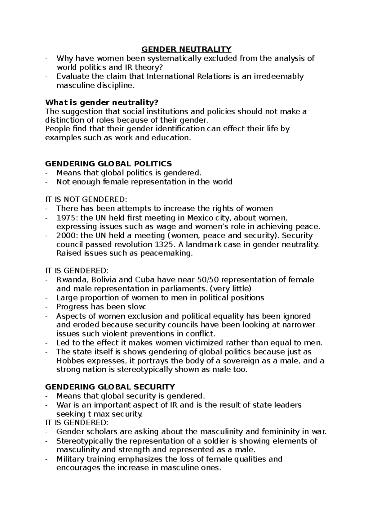 Gender Neutrality - notes - GENDER NEUTRALITY Why have women been ...