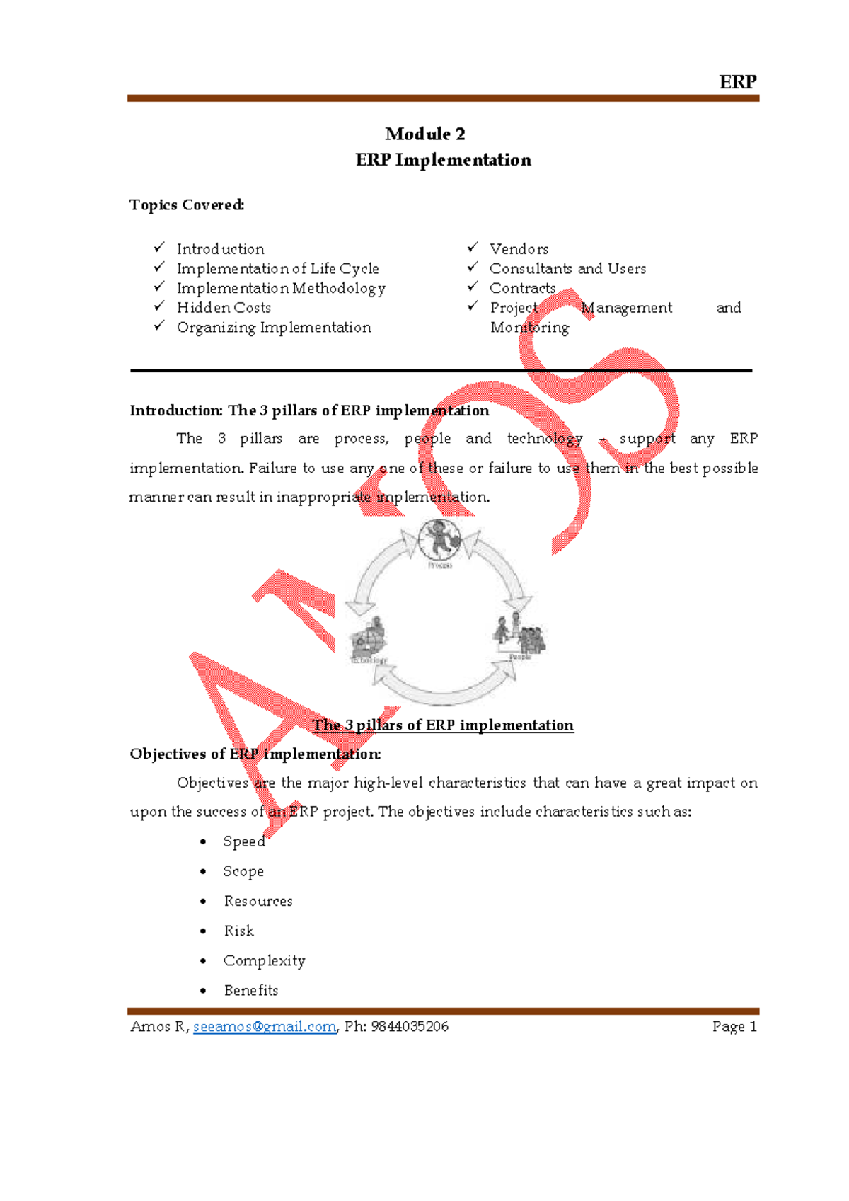 ERP Module 2-Amos R - Erp - Module 2 ERP Implementation Topics Covered ...