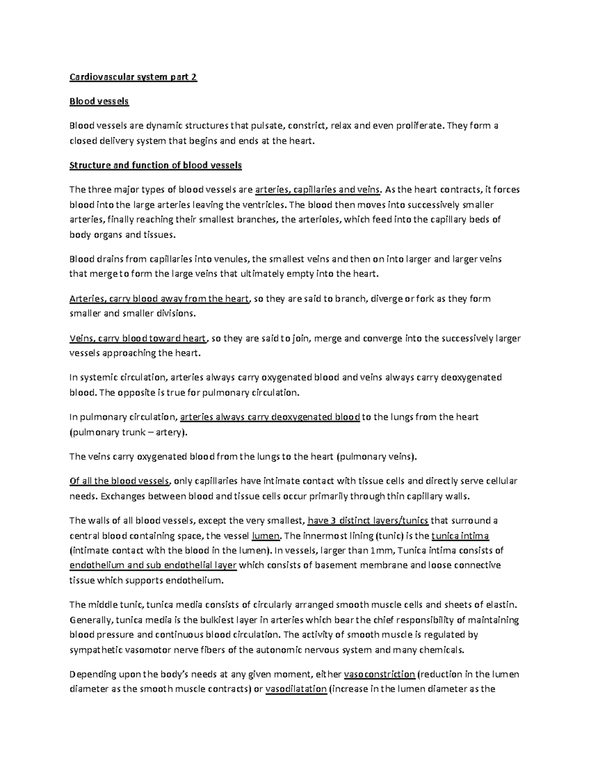 3. Part 2 CVS Anatomy Notes - Cardiovascular system part 2 Blood ...