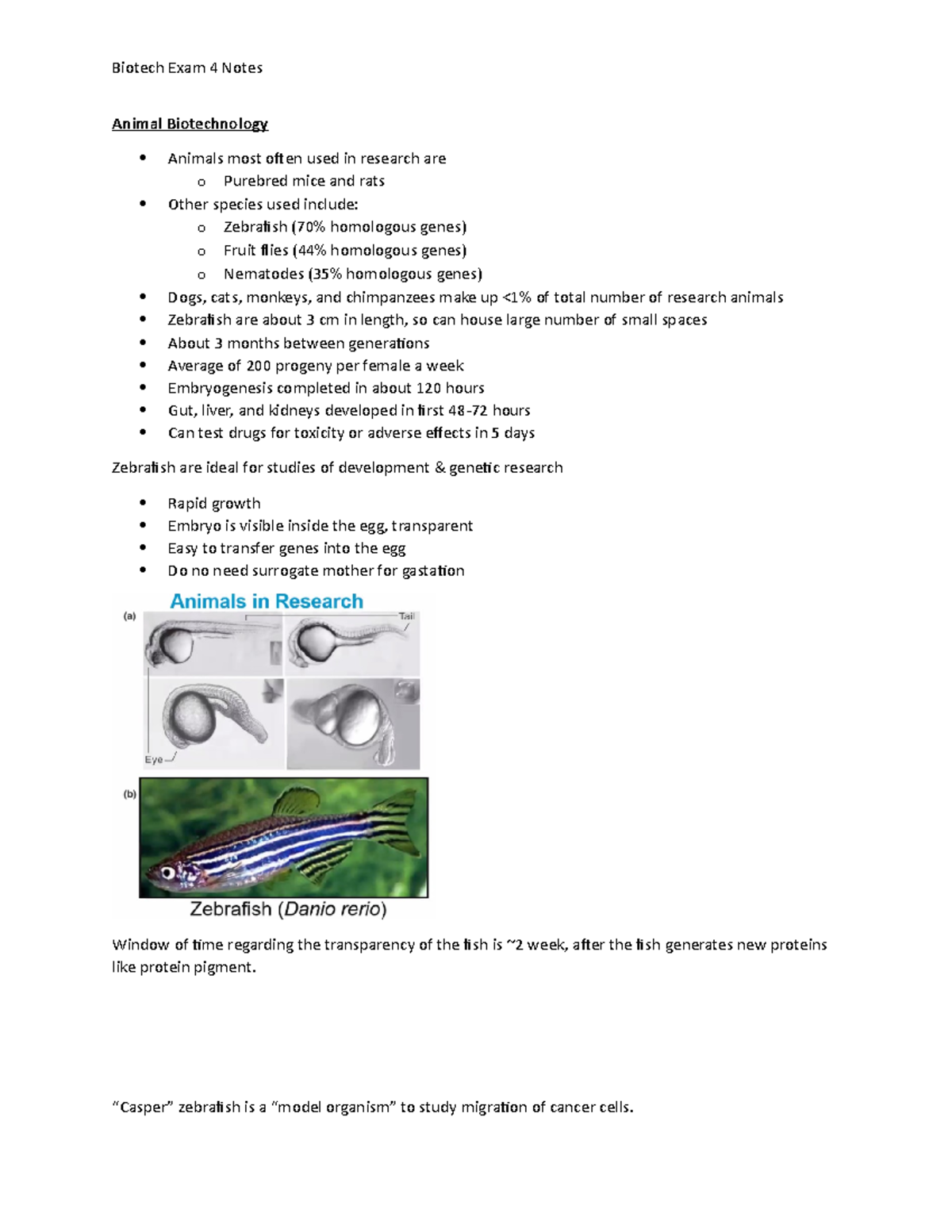 Biotech Exam 4 Notes - Animal Biotechnology Animals most often used in ...