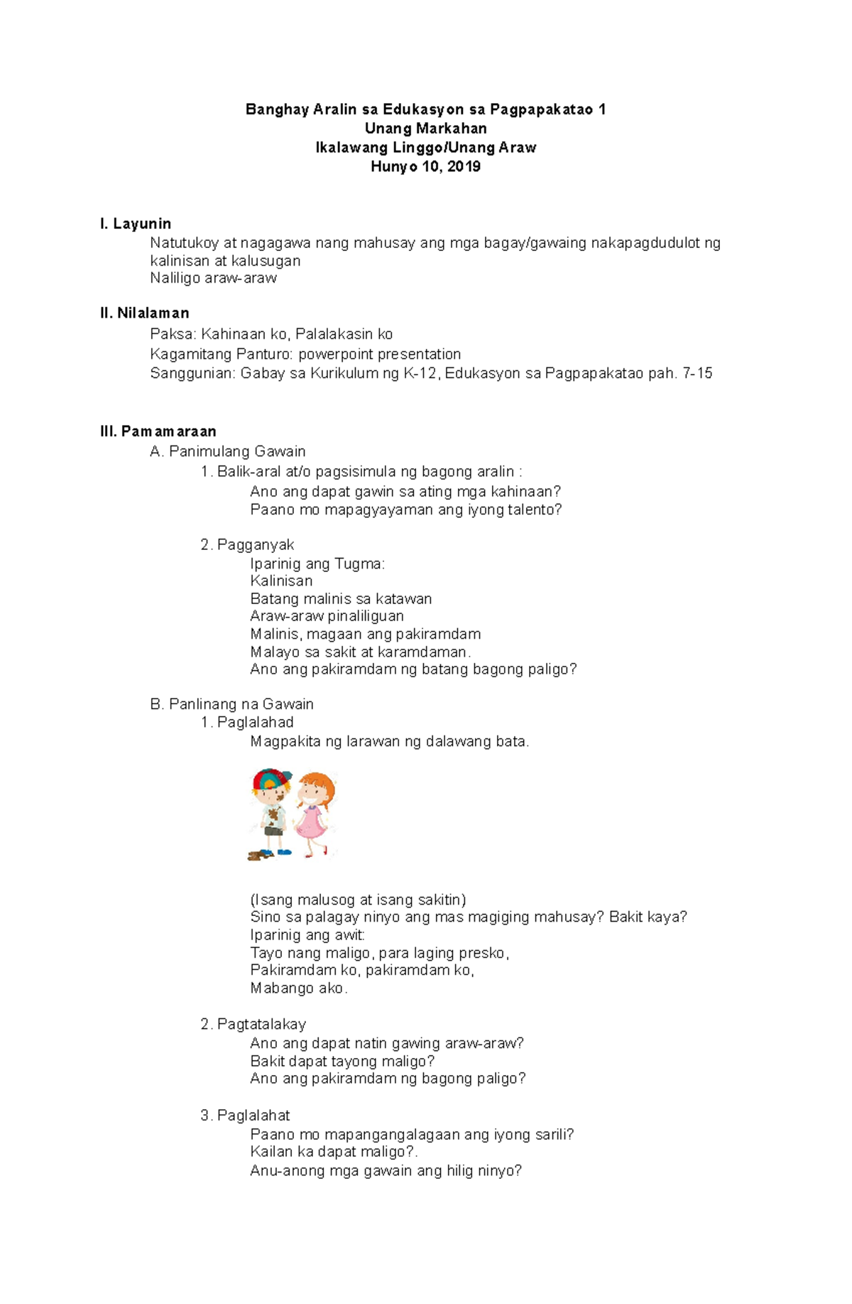 Esp dlp q1 week2 - teaching - Banghay Aralin sa Edukasyon sa Pagpapakatao 1 Unang Markahan ...
