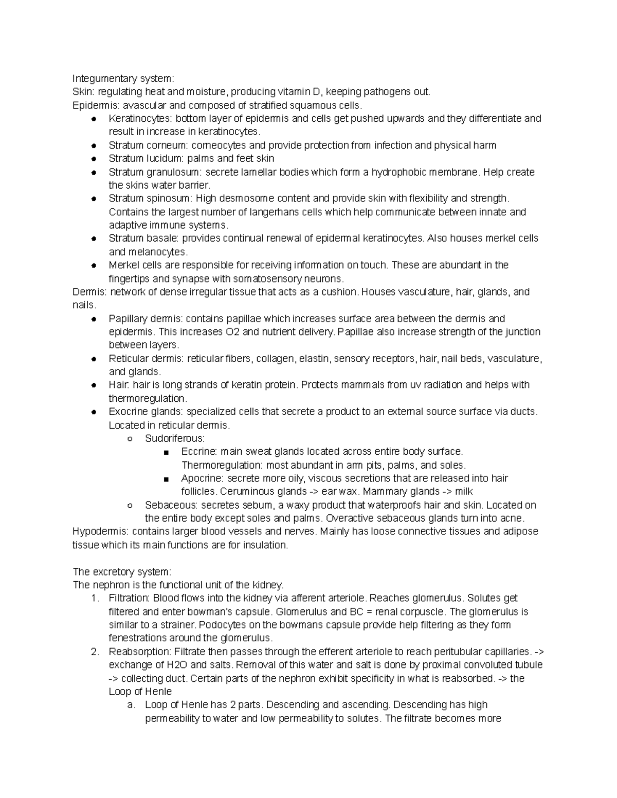 Anatomy and Physiology - Google Docs - Integumentary system: Skin ...