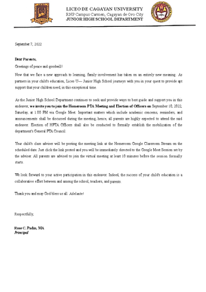 Request letter for special class Edited - LICEO DE CAGAYAN UNIVERSITY ...