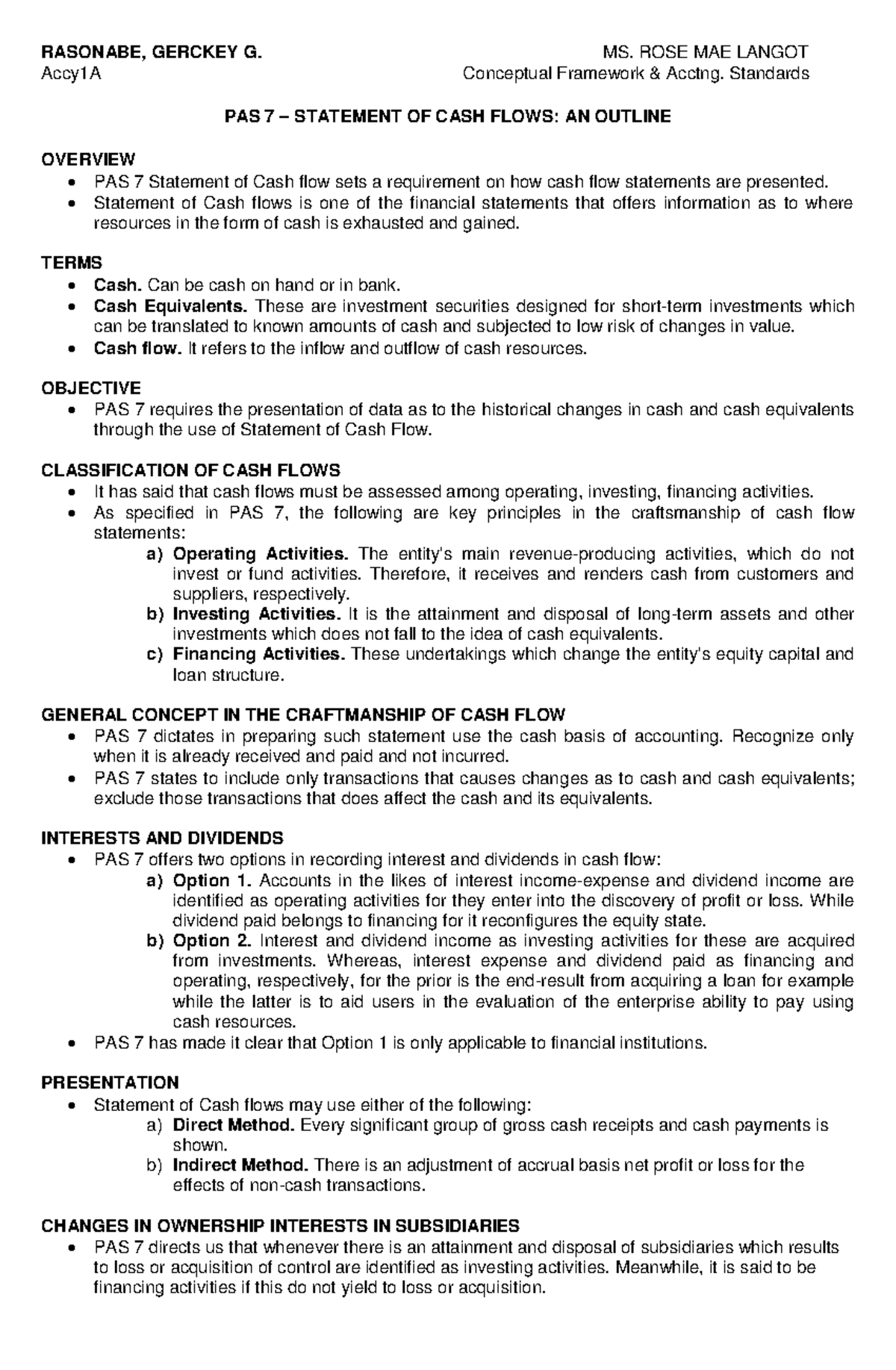PAS 7 - Outline - RASONABE, GERCKEY G. MS. ROSE MAE LANGOT Accy1A ...