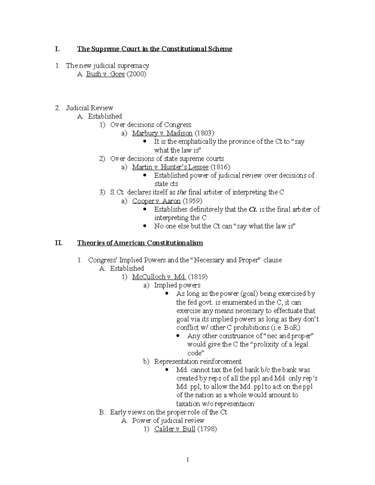 Constitutional Law Outline - 2 - I. The Supreme Court in the ...