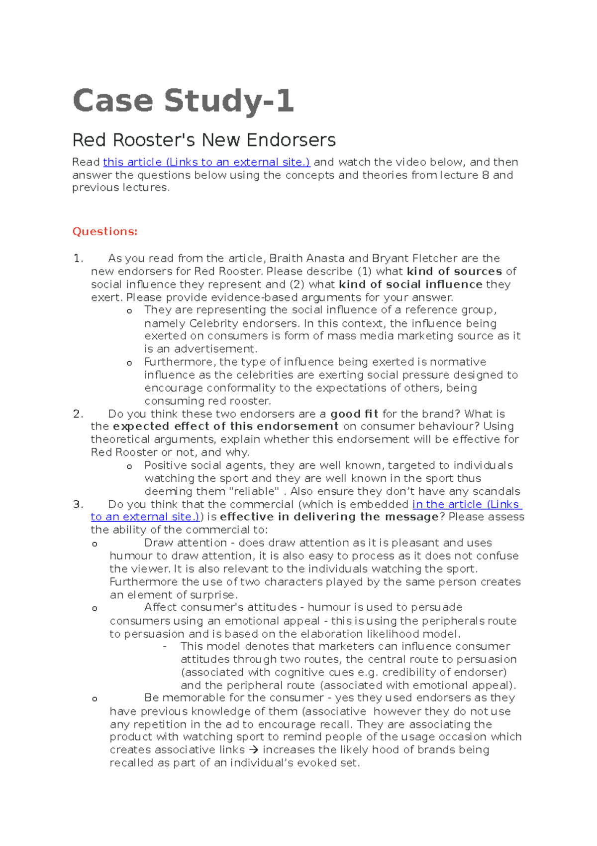 Case Study CB - Case studies for consumer behaviour - Case Study- Red ...