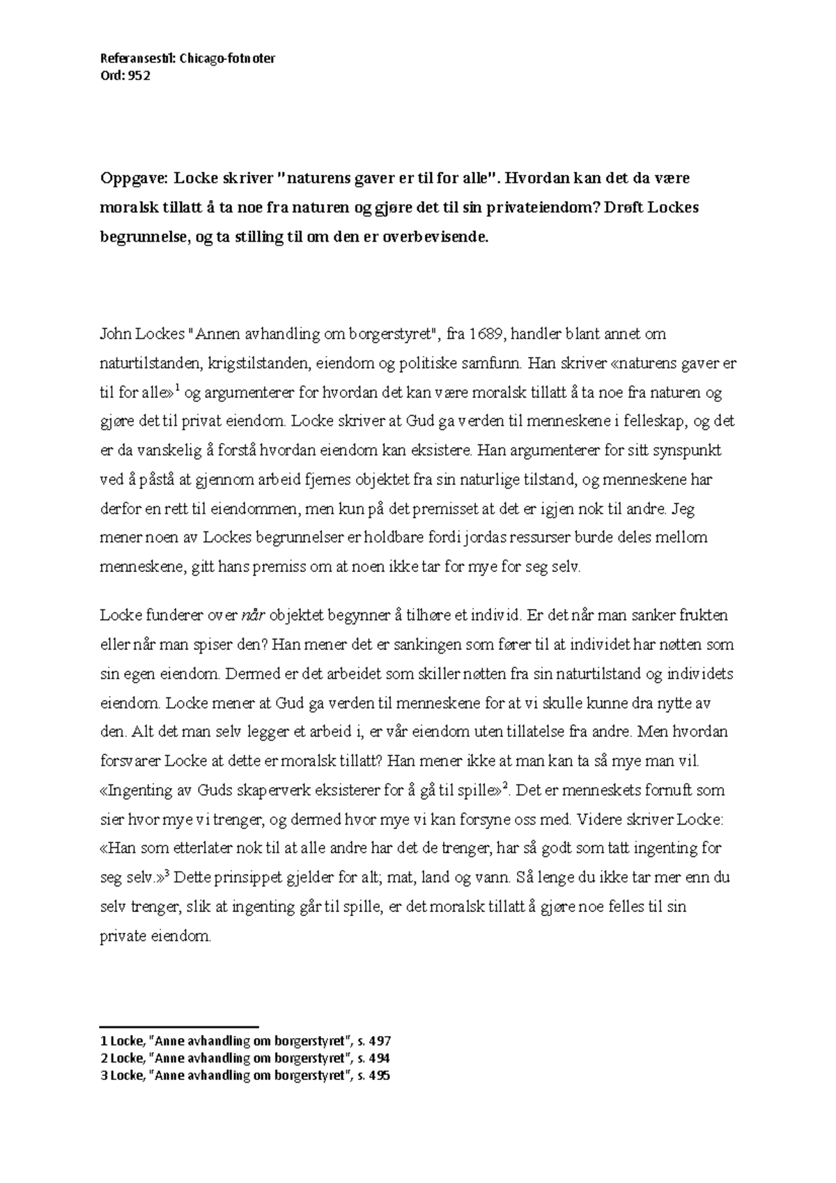 Exphil H21 - Obligatorisk oppgave John Locke - Referansestil: Chicago-fotnoter Ord: 952 Oppgave ...