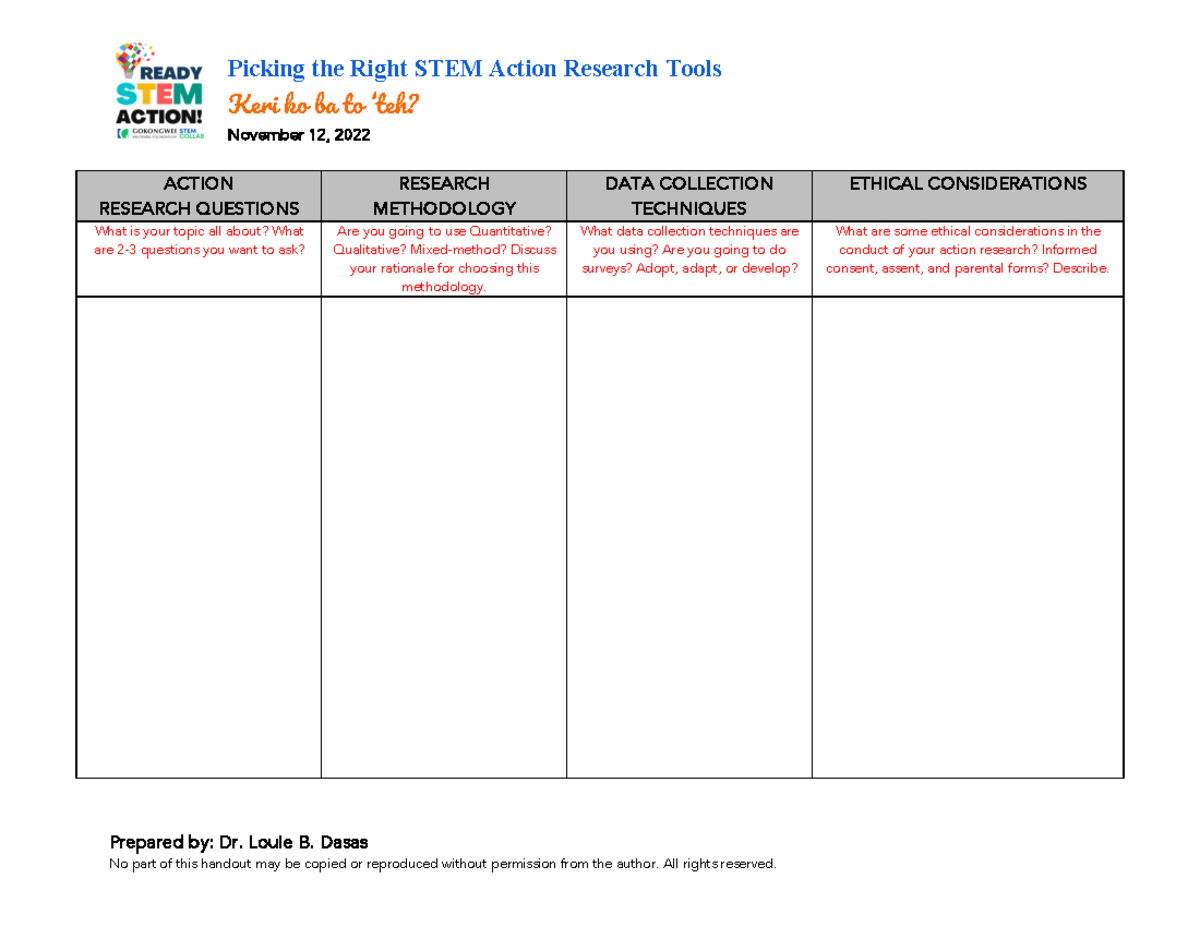STEM Collab Action Research - Picking the Right Research Tool - Picking ...