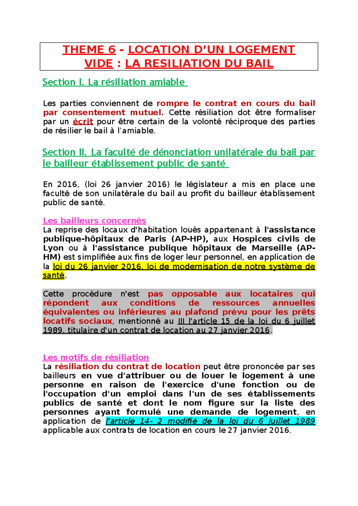 Location D’UN Logement VIDE - LA Resiliation DU BAIL - THEME 6 ...