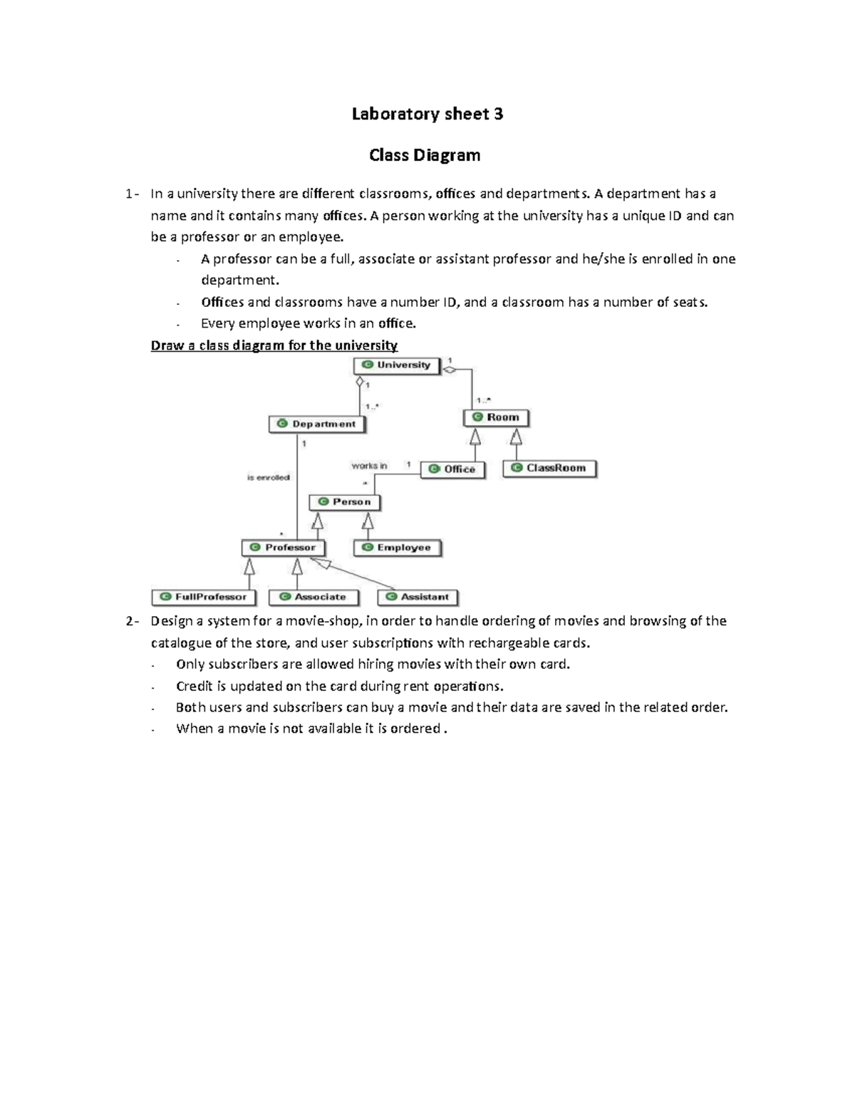 Lab sheet class daigram - Laboratory sheet 3 Class Diagram 1- In a ...