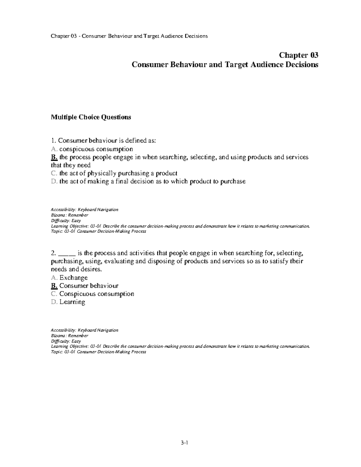 TB\Chap 003 for Chapter 001 study notes - Chapter 03 Consumer Behaviour ...