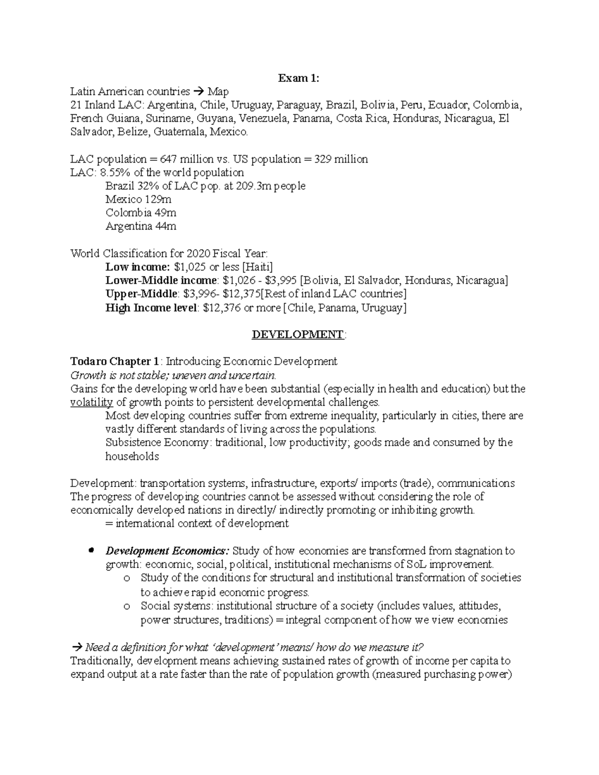 Exam 1 - Review - Lecture notes 2-10 - Exam 1: Latin American countries ...