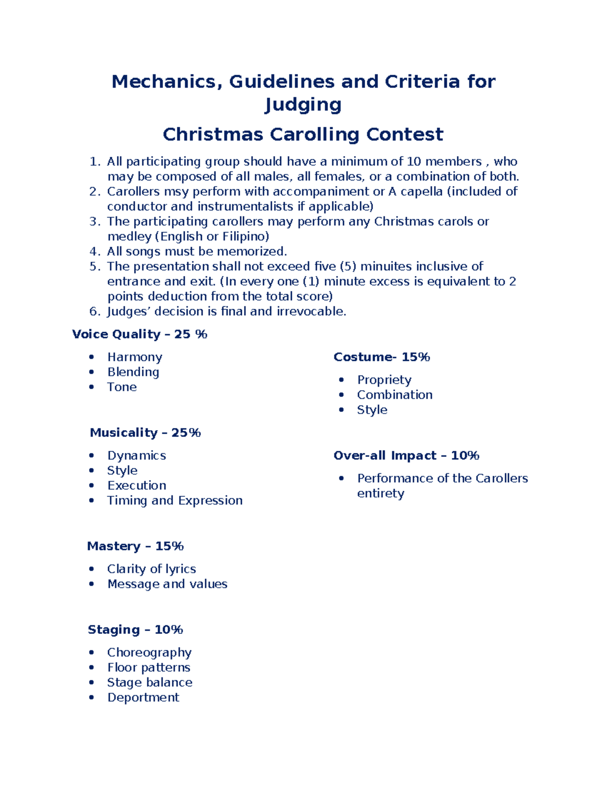 criteria and rubric for scoring - Mechanics, Guidelines and Criteria ...