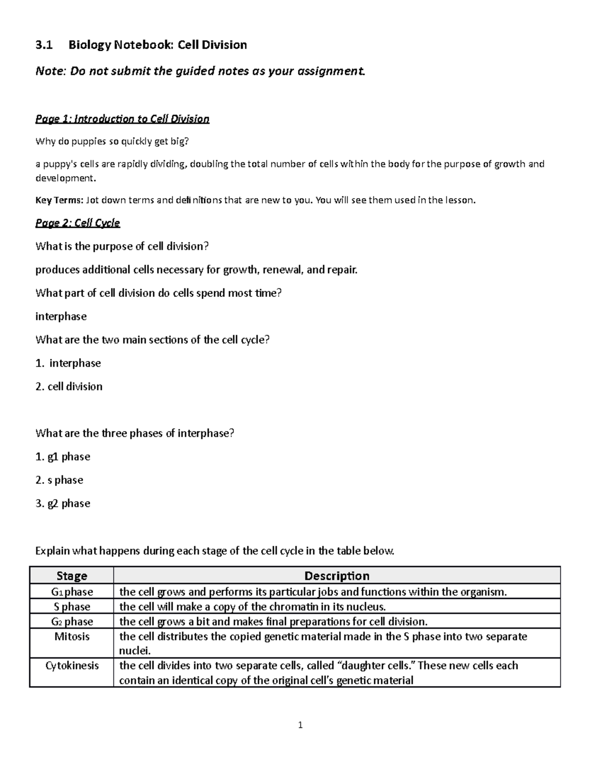 03 01 cell division - notes - 3 Biology Notebook: Cell Division Note ...