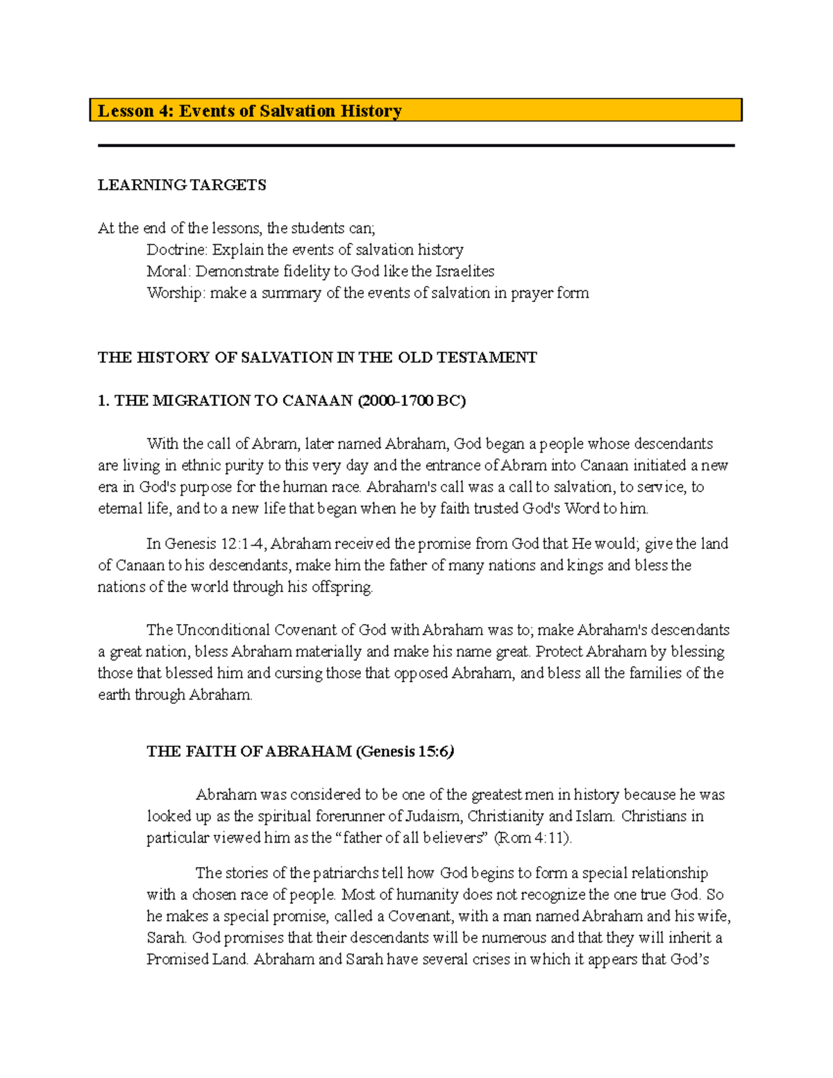 4 - Be good - Lesson 4: Events of Salvation History LEARNING TARGETS At ...