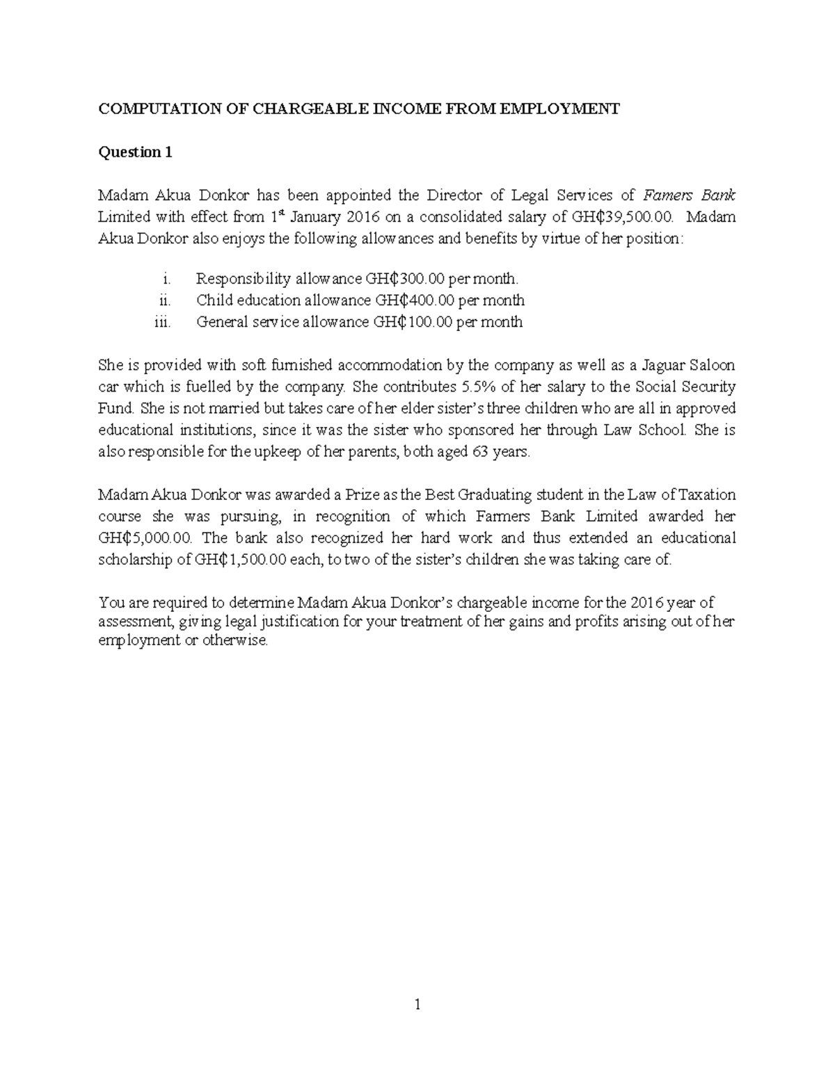 Calculation of Chargeable income from Employment-Akua Donkor ...