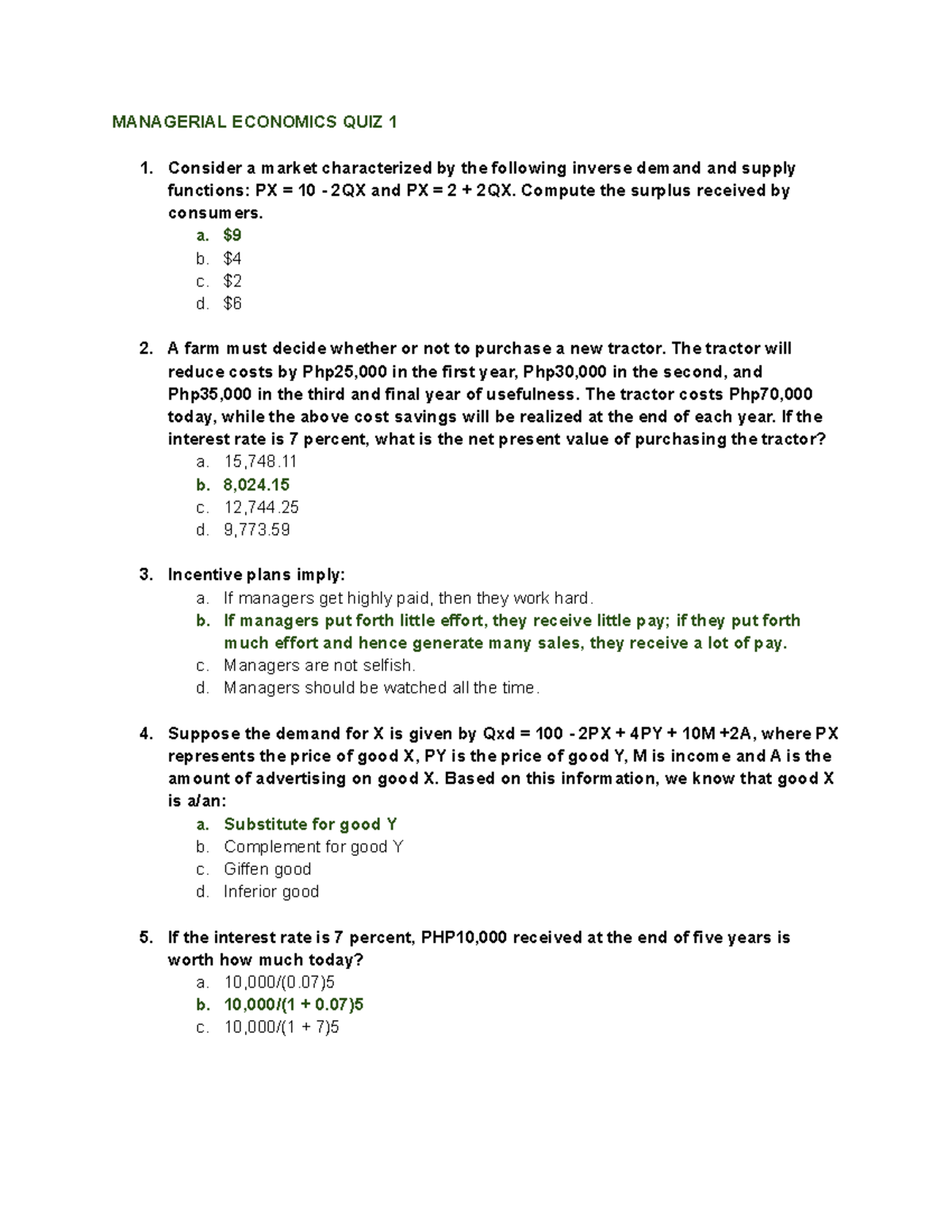 MAN ECON Q1 Answer KEY - ooooooooooooooooooooooooooooooo - MANAGERIAL ...