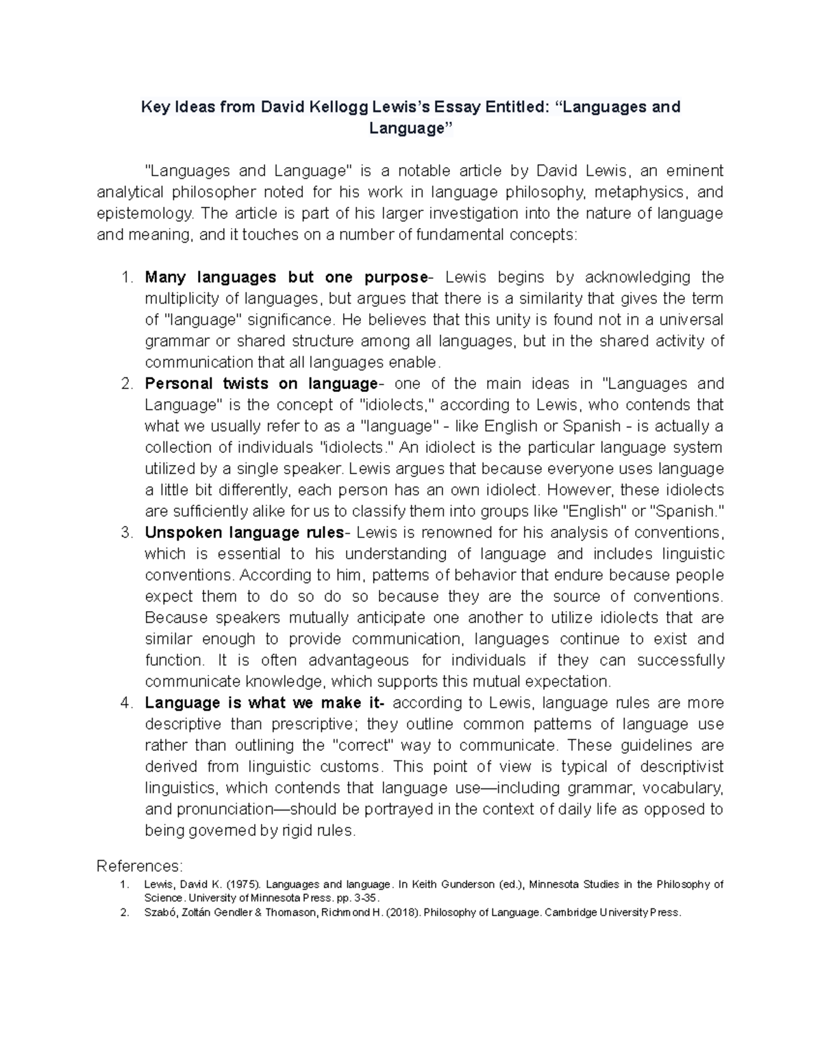 Key Ideas from David Kellogg Lewis - The article is part of his larger ...