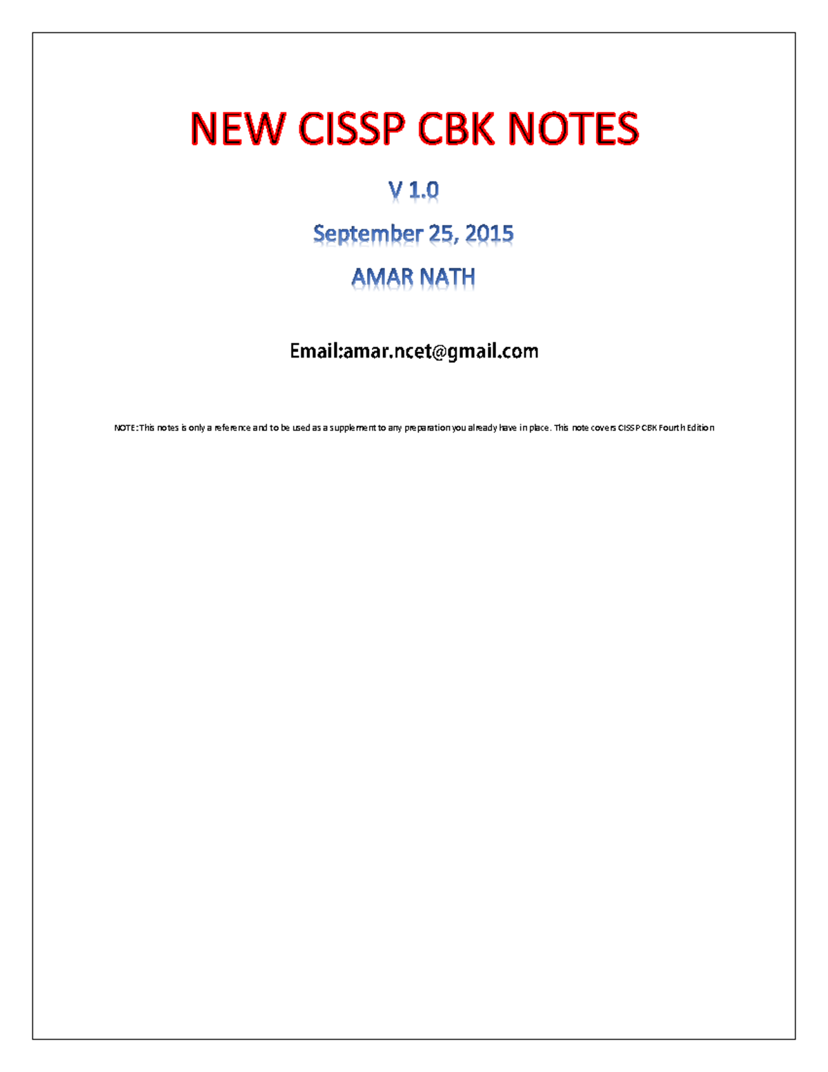 New Cissp CBK Notes - Cyber - NOTE: This notes is only a reference and ...