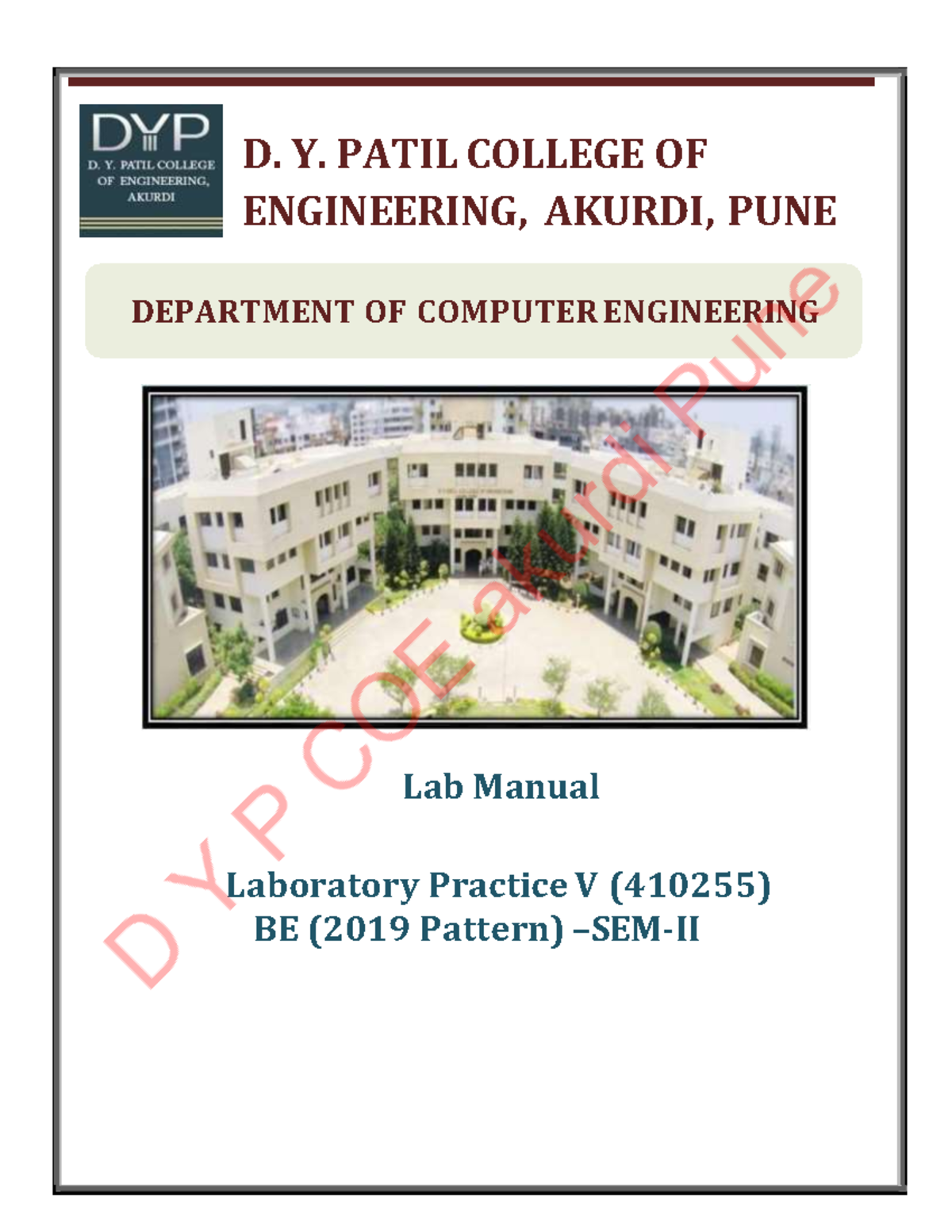 LP5 Manual Final - D. Y. PATIL COLLEGE OF ENGINEERING, AKURDI, PUNE DEPARTMENT OF COMPUTER - Studocu