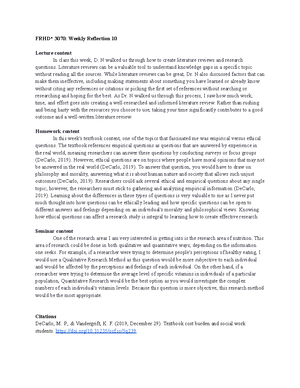 Week 8 Reflection - Week 8 Reflection This week in lecture we discussed the scientific method ...