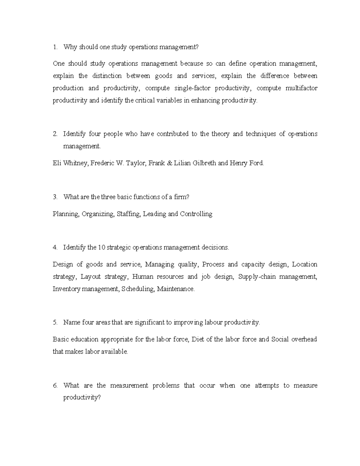 OPM Review Question Chapter 1 - Why should one study operations ...