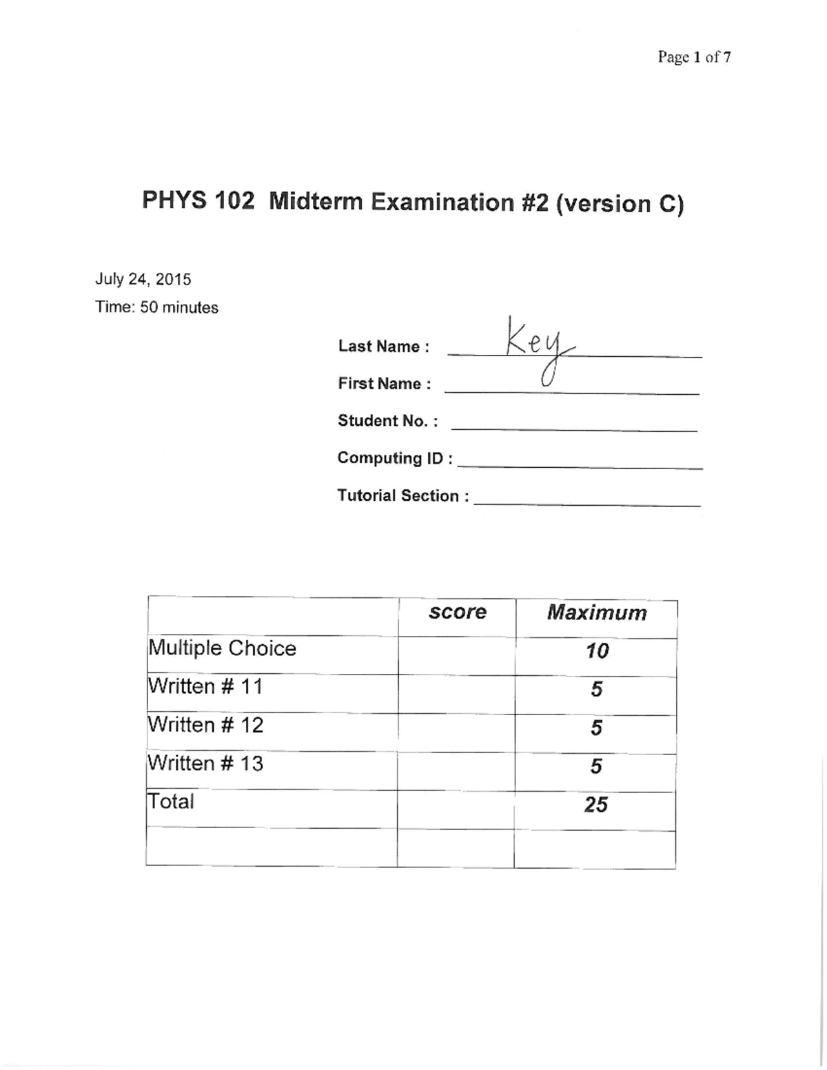 Midterm 2016, questions and answers - PHYS 102 - Studocu