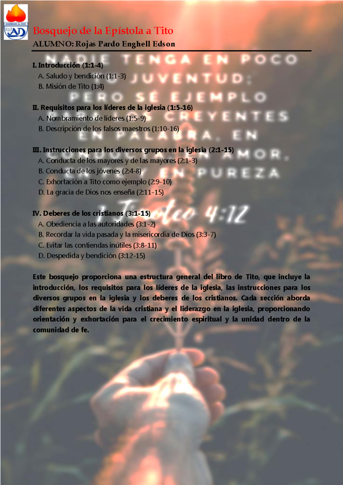 Bosquejo de la Epístola a Tto - Rojas Pardo Enghell E - Bosquejo de la ...
