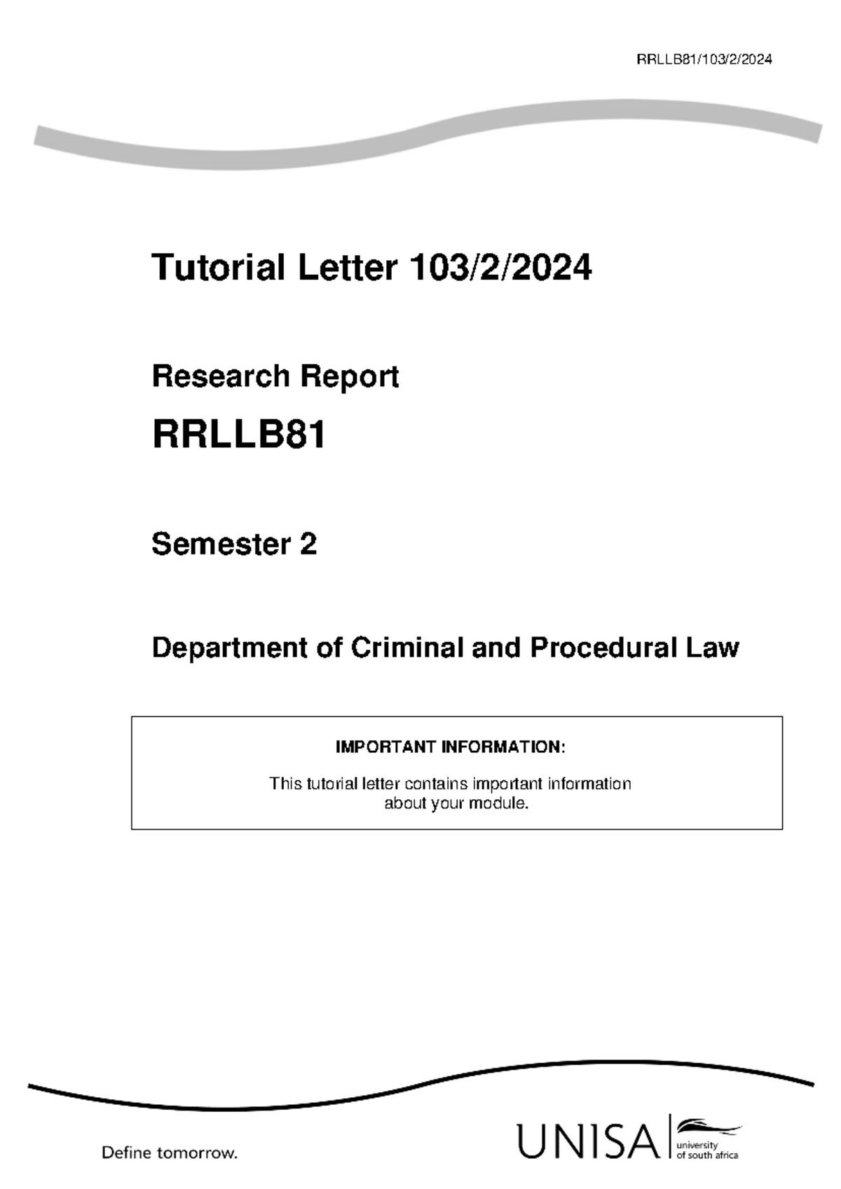 Rrllb Research Topics 2024 - RRLLB81/ 103 / 2 / 2024 Tutorial Letter ...
