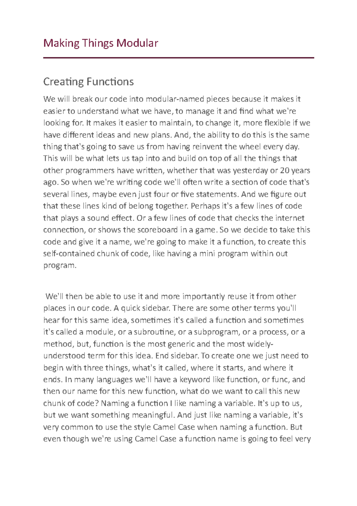 Making Things Modular - Making Things Modular Creating Functions We ...