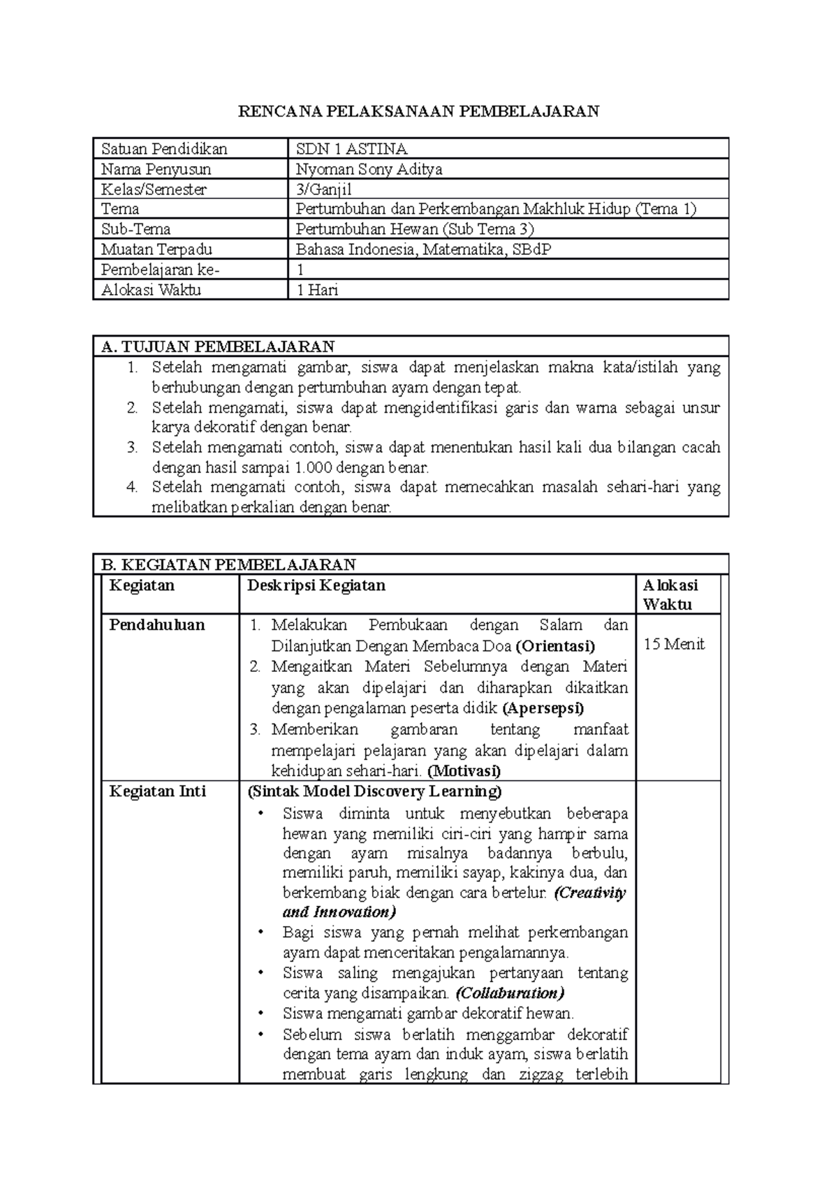 Rencana Pelaksanaan Pembelajaran - RENCANA PELAKSANAAN PEMBELAJARAN ...