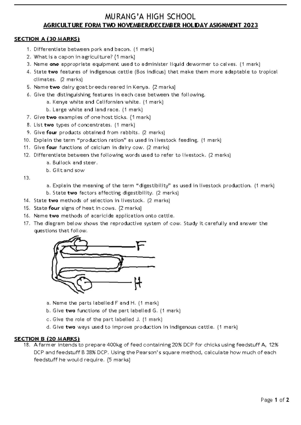 Holiday assignment Assignments - Form 2 - Agriculture - Page 1 of 2 ...