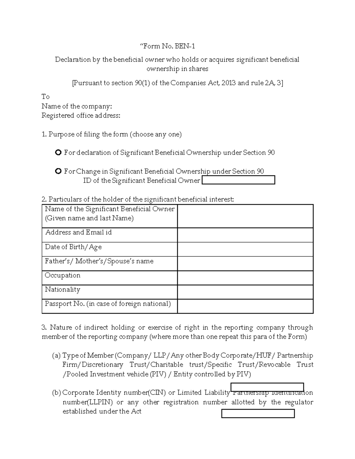 Form-No -afasdfasd - “Form No. BEN- Declaration by the beneficial owner ...