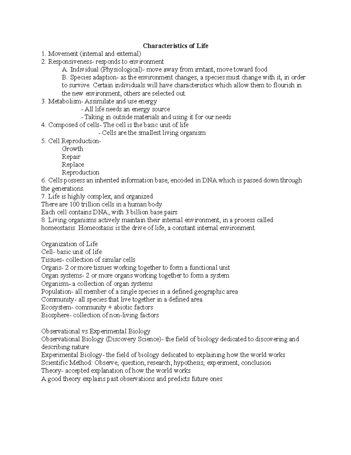 Characteristics of Life - Characteristics of Life Movement (internal ...
