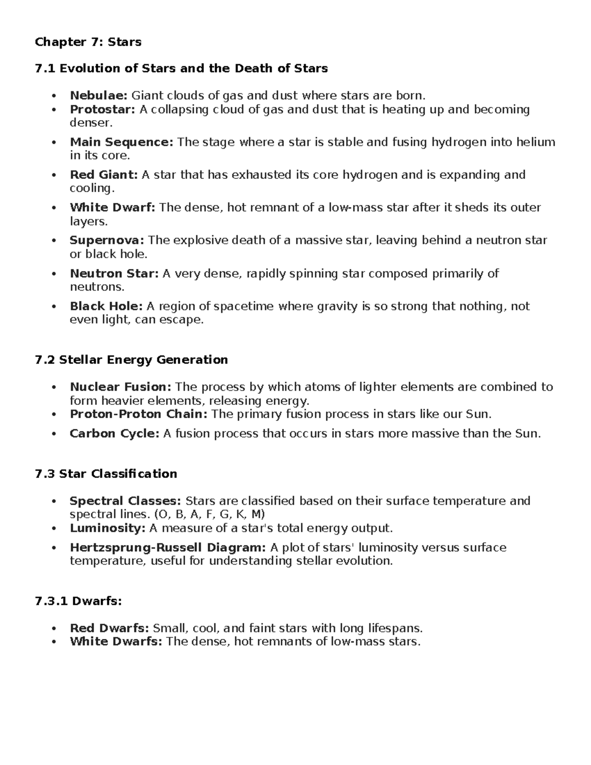 Finals- Topic - sdcmdcdmdm - Chapter 7: Stars 7 Evolution of Stars and ...