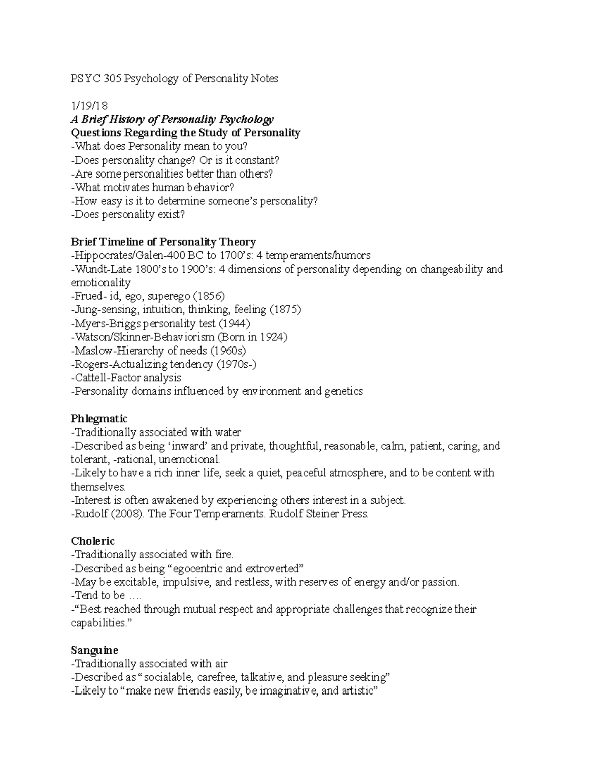 PSYC 305 Psychology of Personality Notes - to have a rich inner life ...