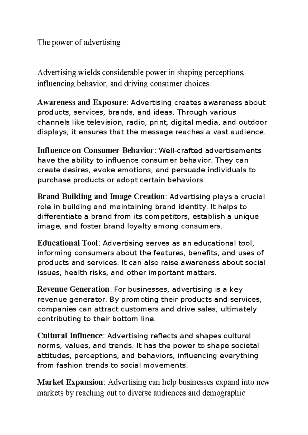 The power of advertising - The power of advertising Advertising wields ...